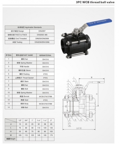3pc wcb ball valve with threaded connection - Davan flowtek