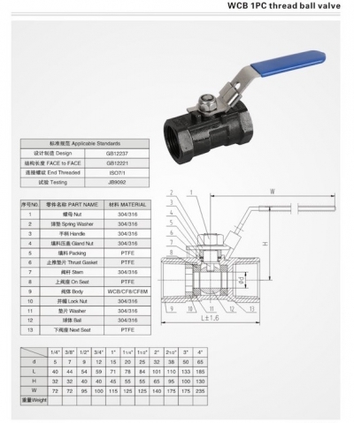 wcb ball valve with handle operator - Davan flowtek