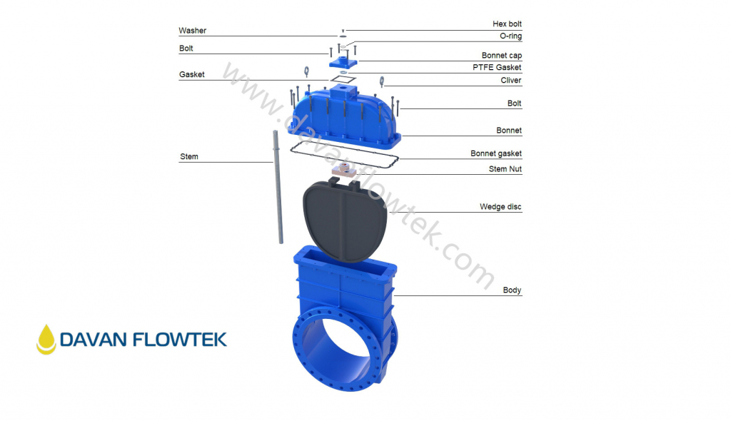 DN1200 gate valve resilient seat DI body - Davan flowtek